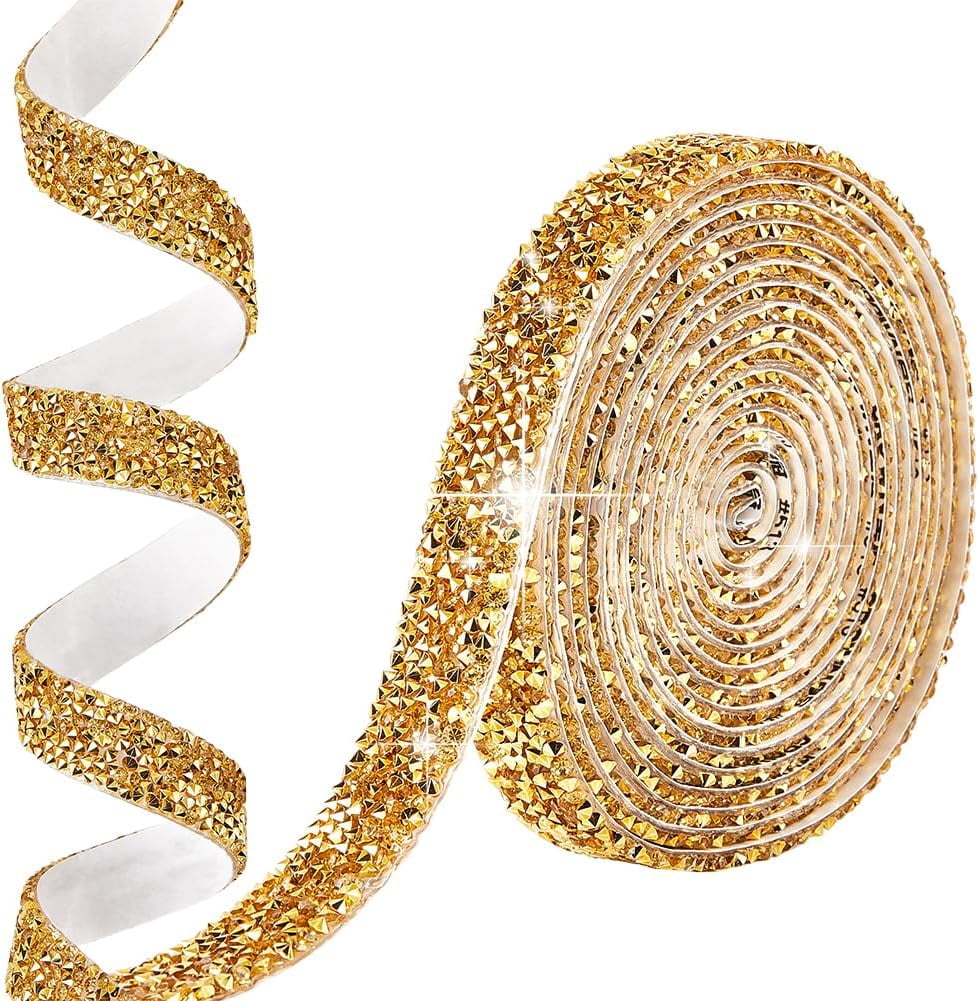 3 Yards Resin Rhinestone Ribbons Self Adhesive Diamond Roll Gold Bling ...