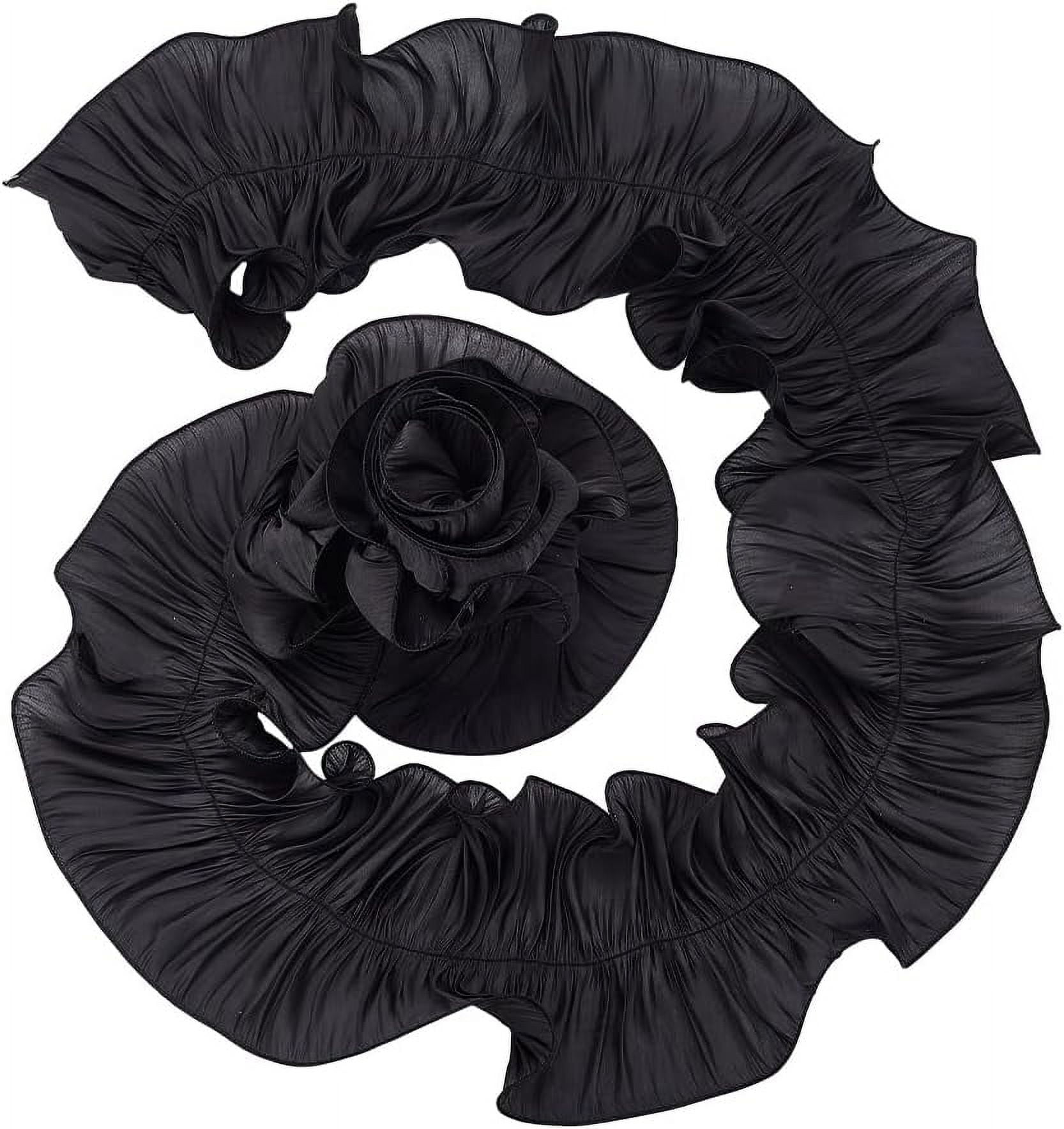 3 Yards Retro Double Ruffle Pleated Chiffon Trim Fabric Black Dress Bag ...