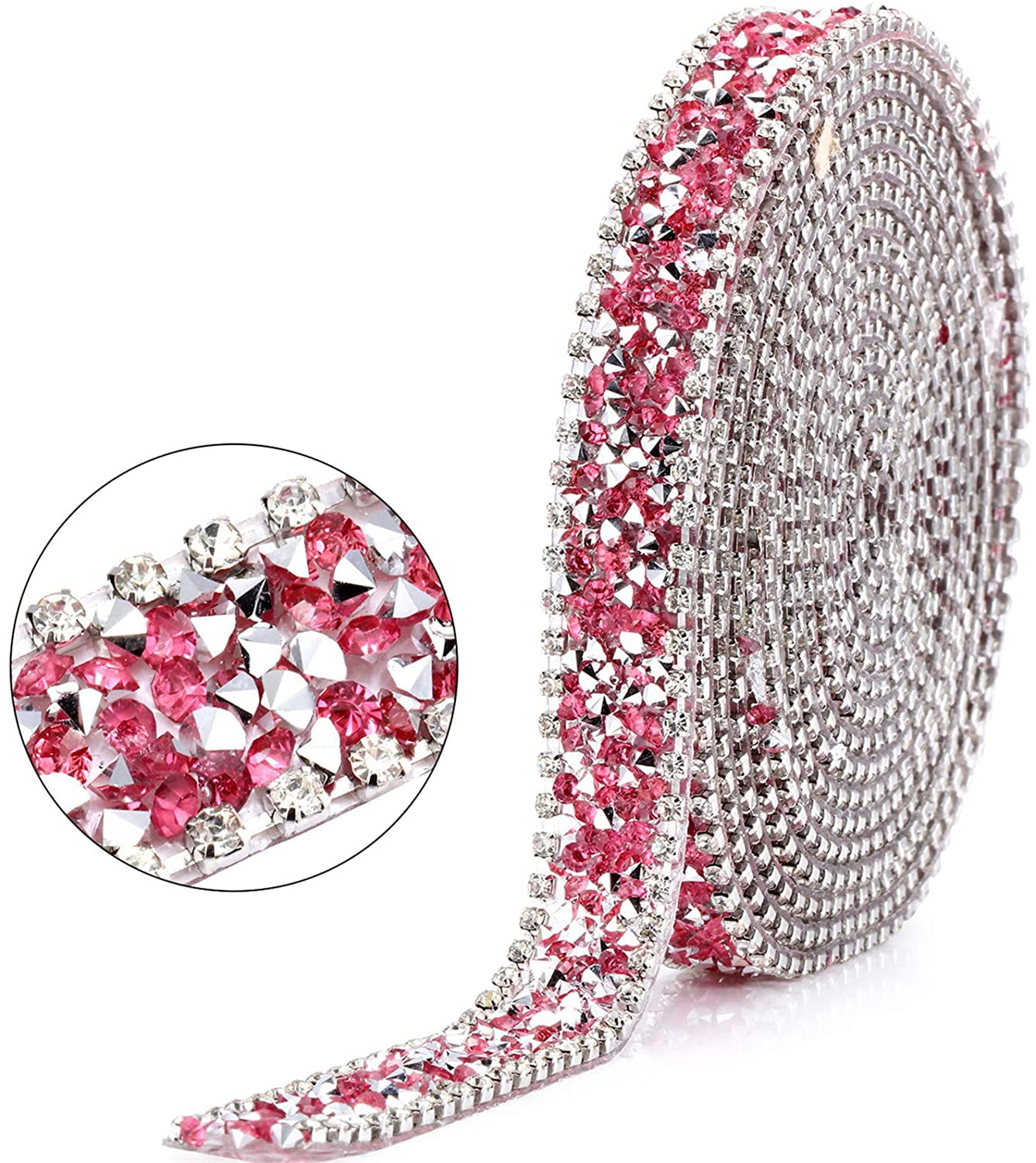 3 Yards x 0.6" Crystal Rhinestone Ribbon Pink Iron on Bling Rhinestone ...