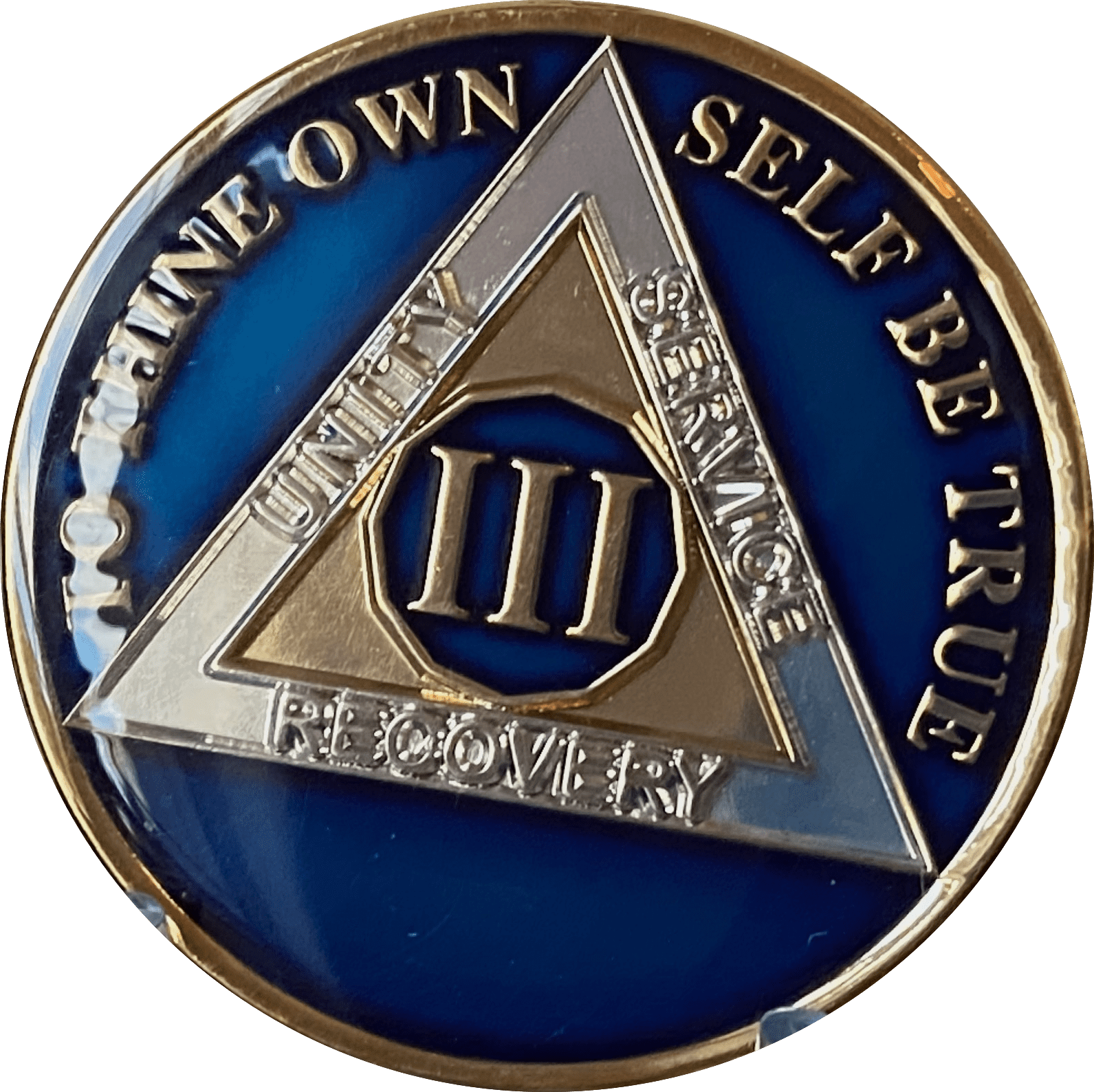 3 Year AA Medallion Metallic Midnight Blue Tri-Plate Sobriety Chip ...