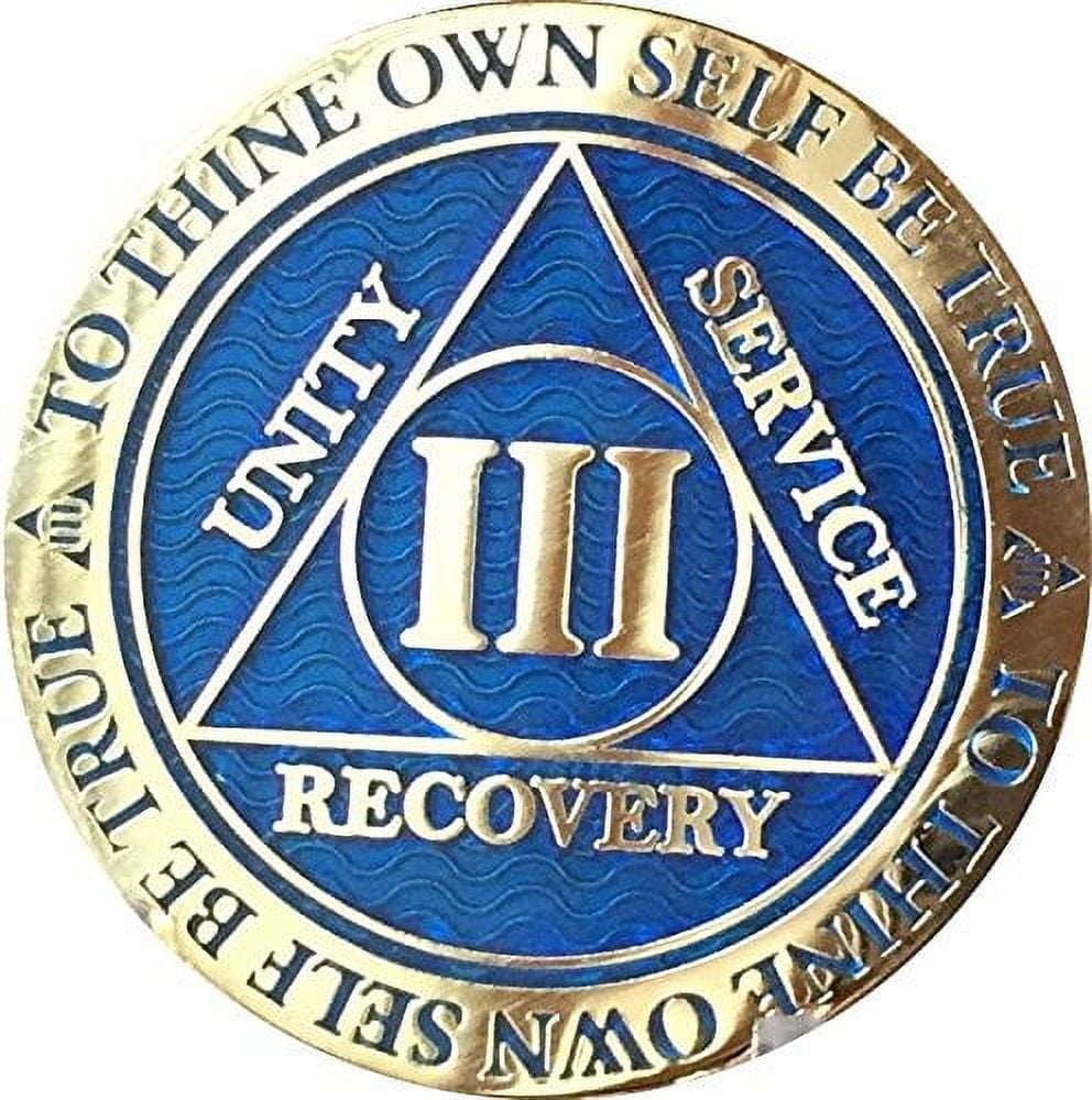 Recoverychip 3 Year AA Sobriety Medallion, Reflex Blue, Gold Plated ...