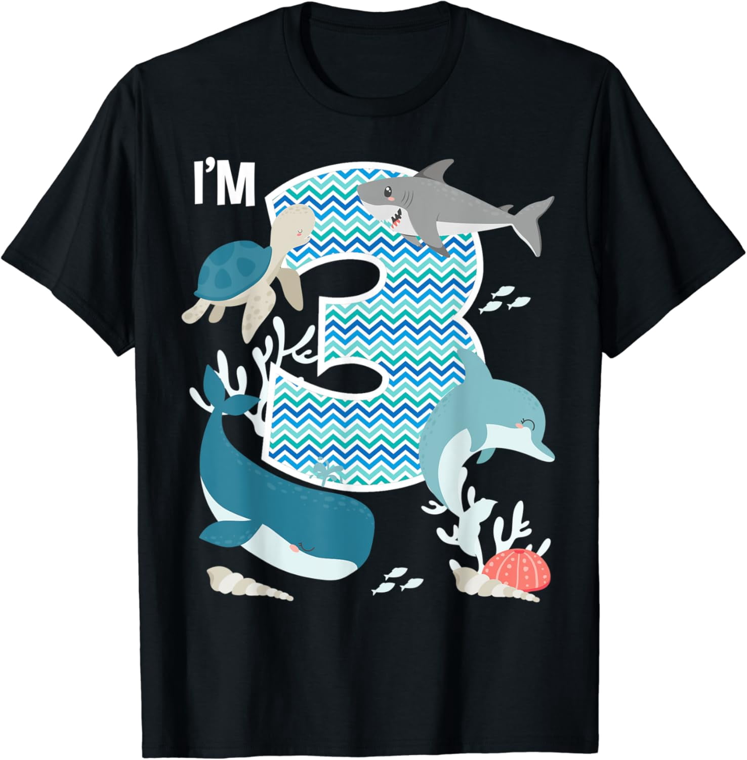 3 Year Old Ocean Life Whale Dolphin Shark 3Rd Birthday T Shirt ...