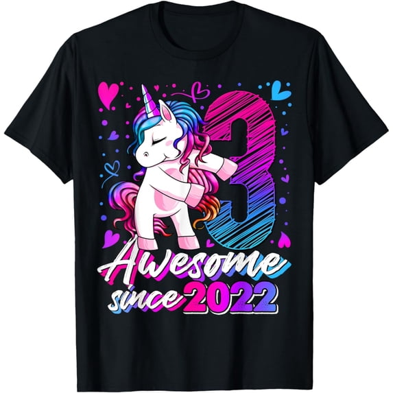 3 Year Old Unicorn Gifts For Girls 3Rd Birthday Party Unisex T-Shirt S ...