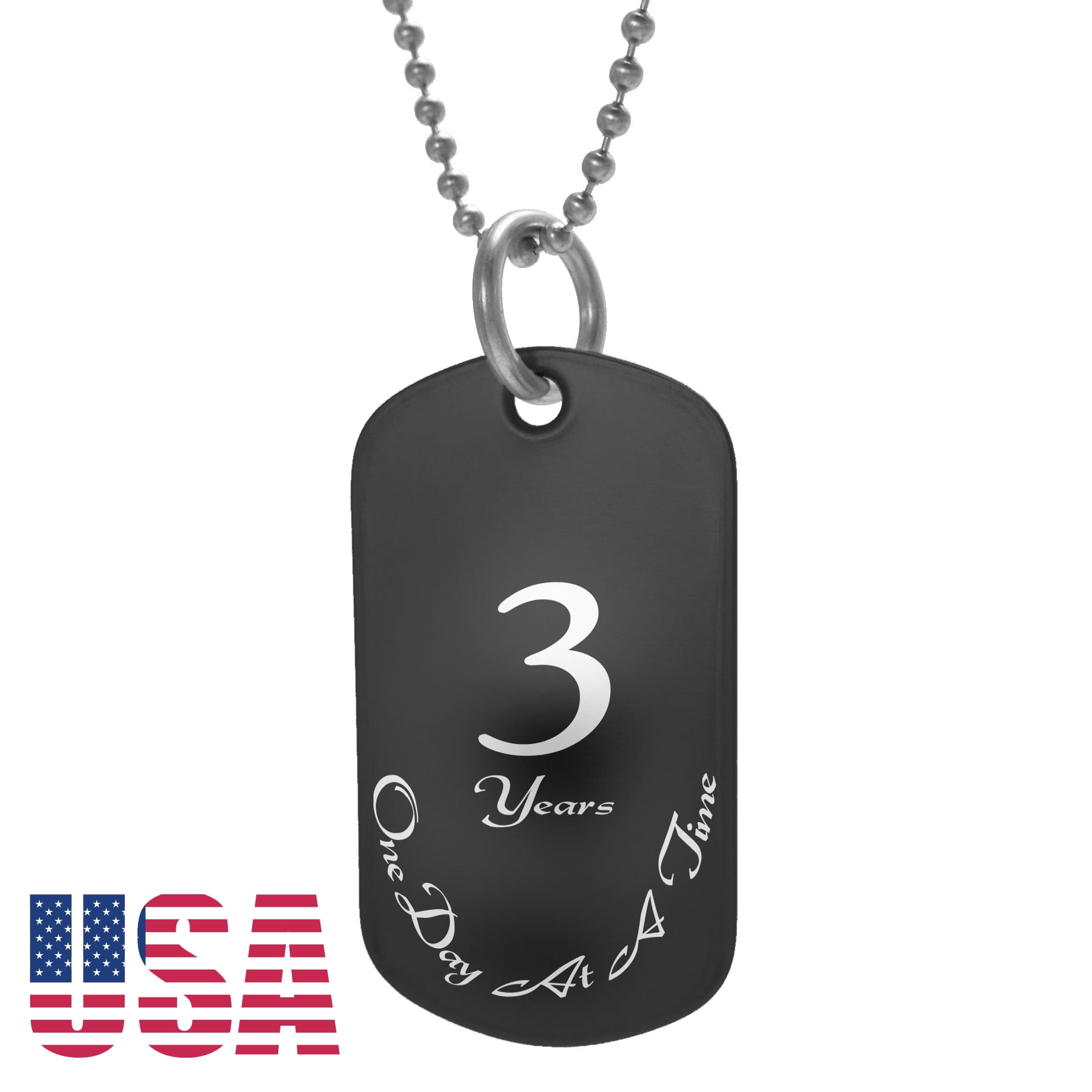 3 Year Sober Birthday Black Stainless Steel Dog Tag Necklace AA ...