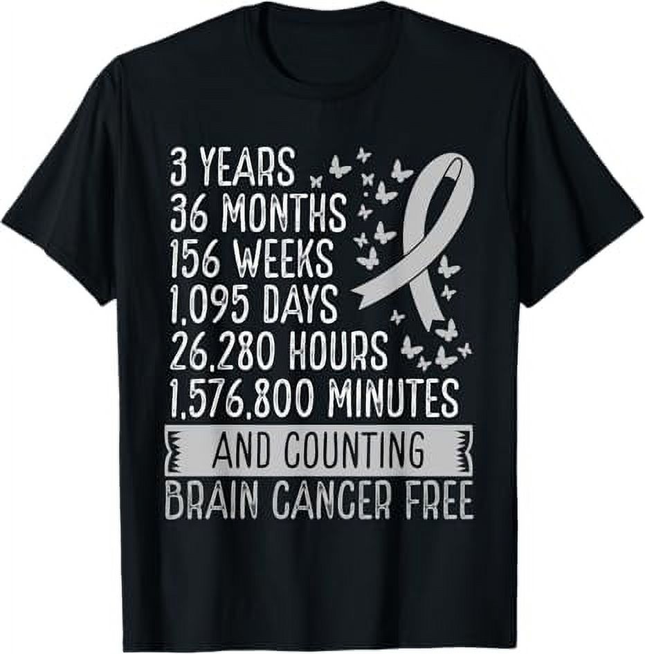 3 Years Brain Tumor Free Awareness Ribbon Glioblastoma T-Shirt ...