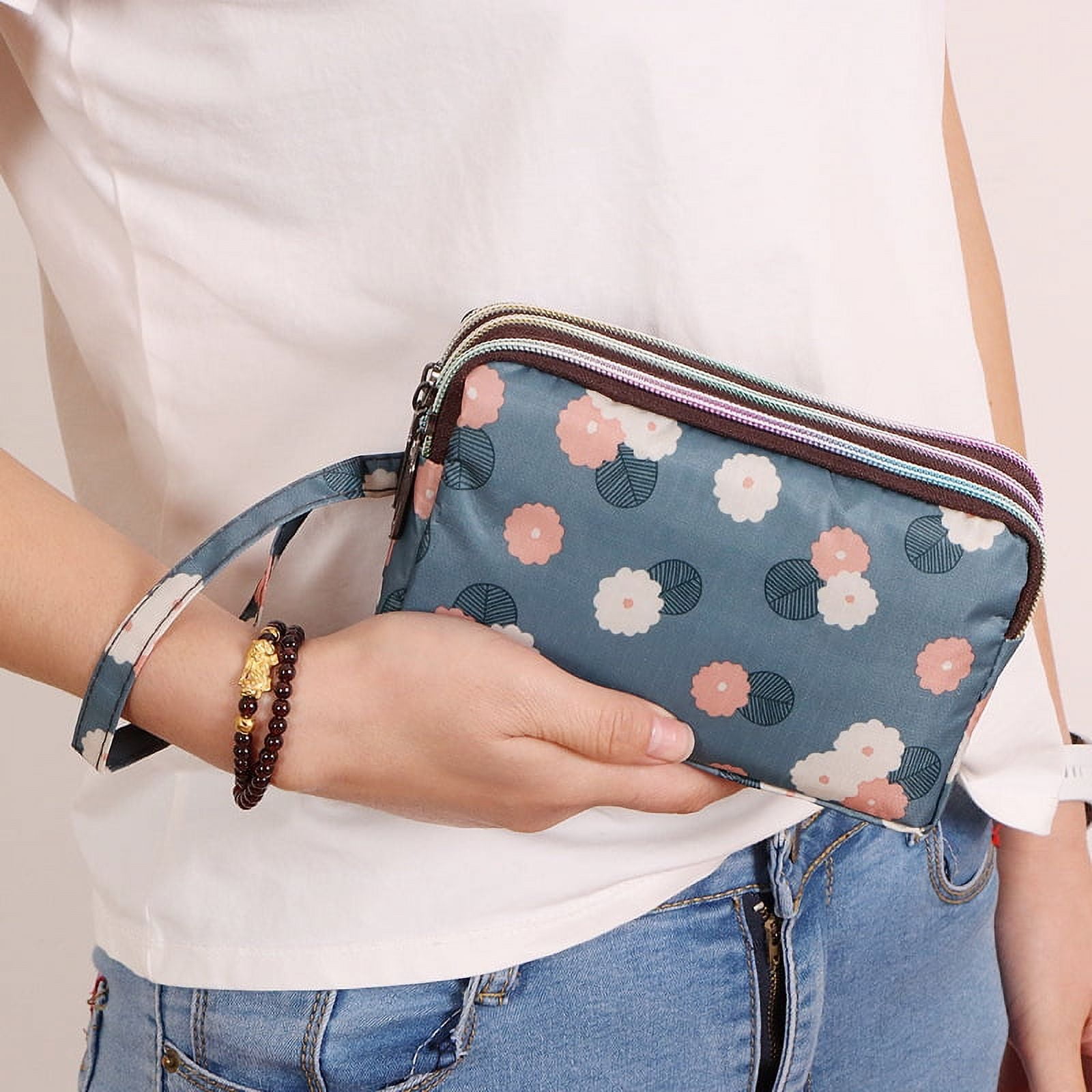 3 Zippered Canvas Coin Purse, Triple Capacity Change Pouch, Floral ...