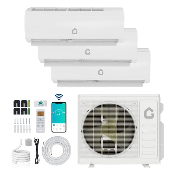 3 Zone Mini Split, 35000 BTU ODU 9K+9K+18K Mini Split Ac/Heating System ...