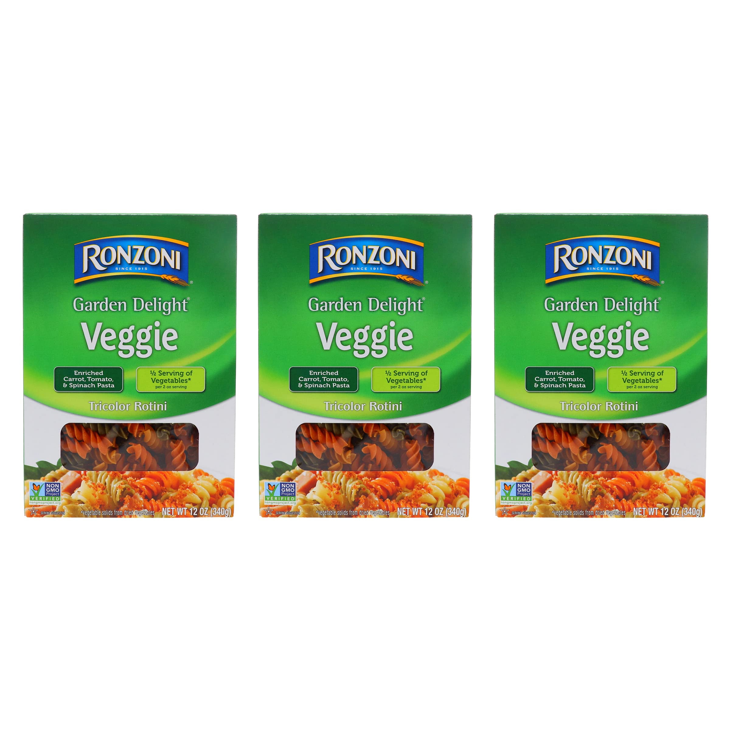 (3) boxes Ronzoni Garden Delight Veggie TRICOLOR ROTINI; 12 oz per ...