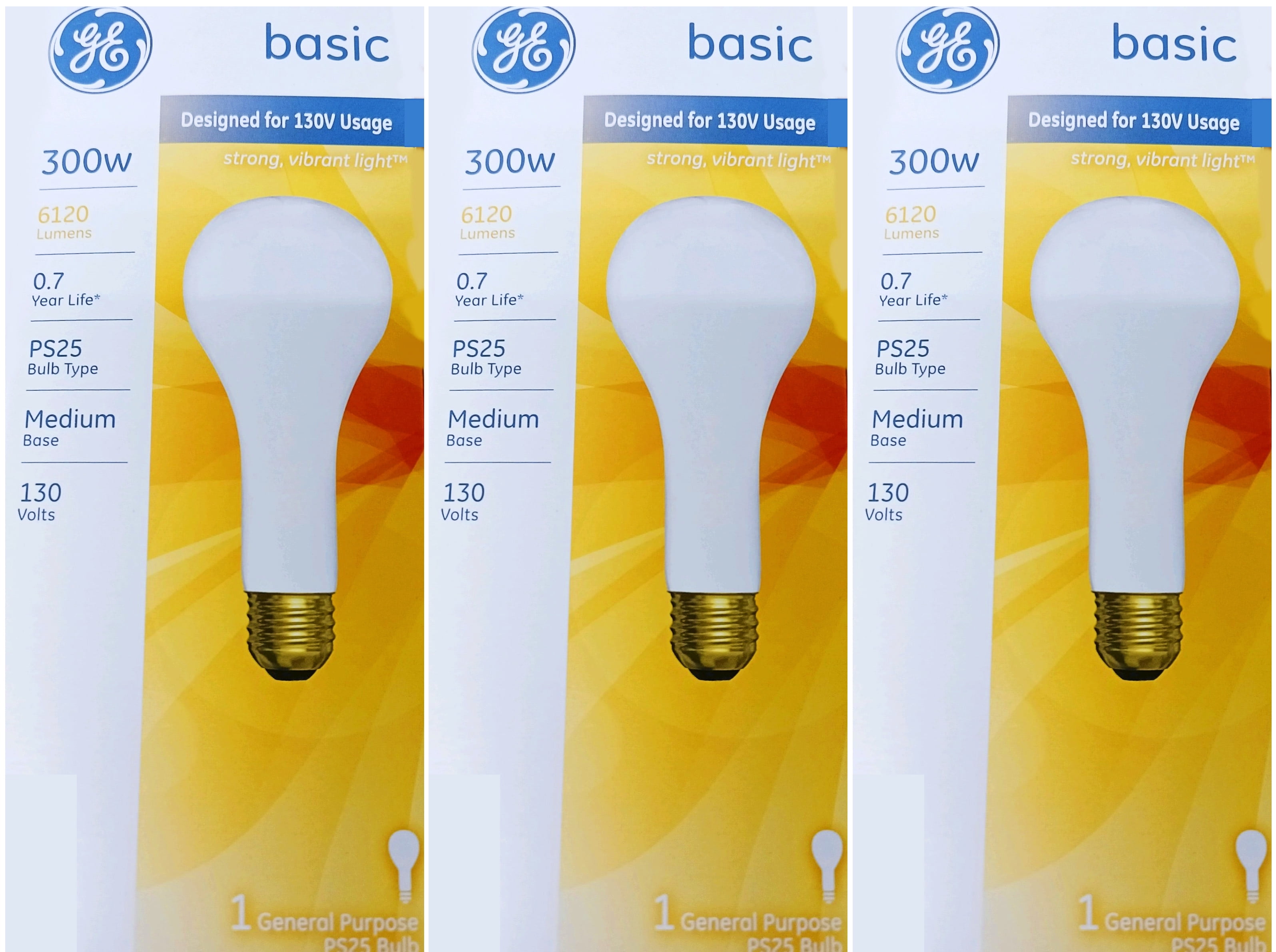 GE 73790 Incandescent PS25 Bulbs, 300 watts, 6120 lumens, Medium Base ...