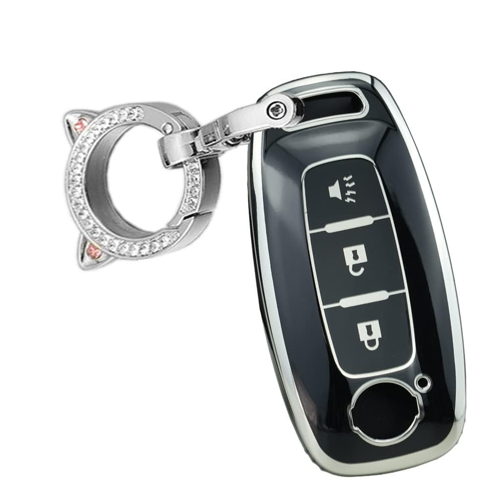 3-button Key Holder Silver Edge TPU Key Fob Cover Fit for Nissan Teana ...