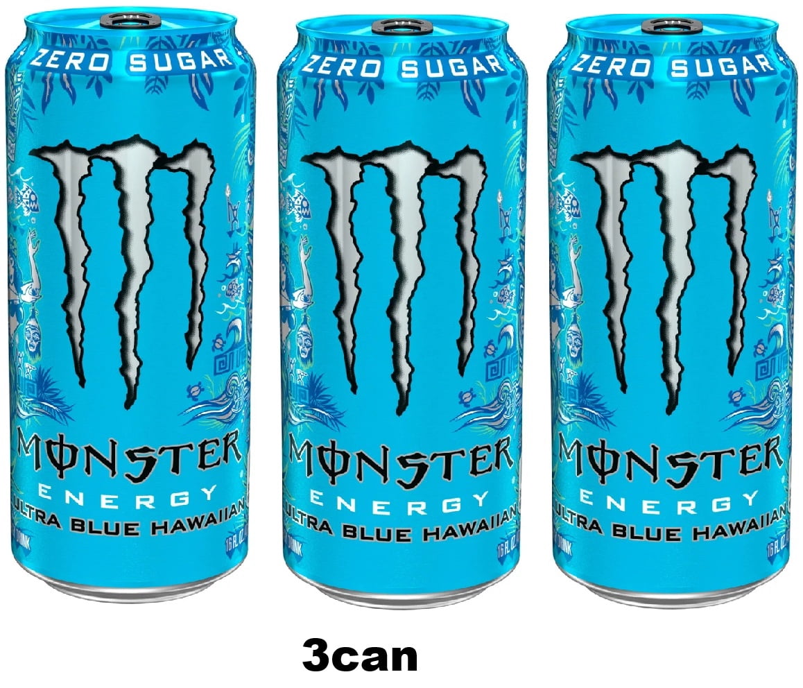 3 can Monster Energy, Ultra Blue, Sugar Free Energy Drink, 16 fl oz ...