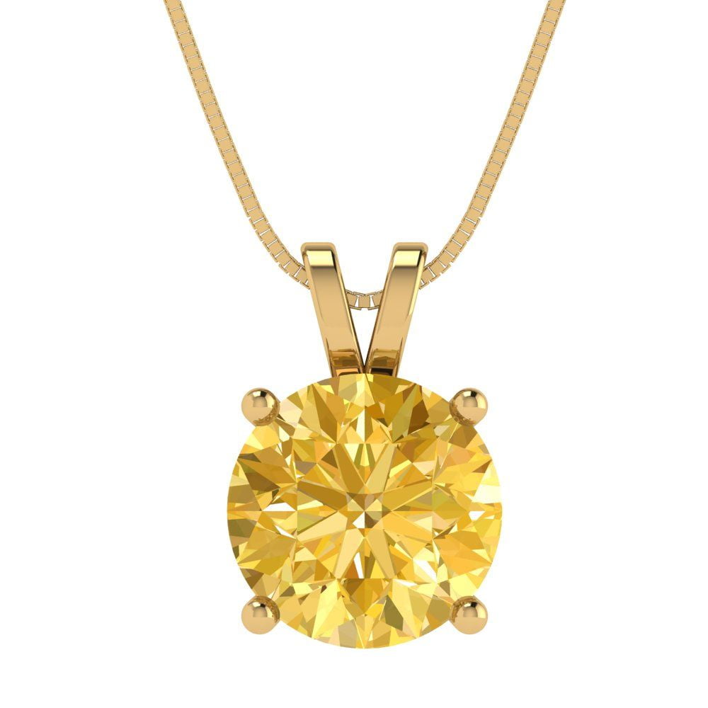 3 cctw Citrine Yellow Gold Plated Pendant with 18" Box Chain (9mm ...