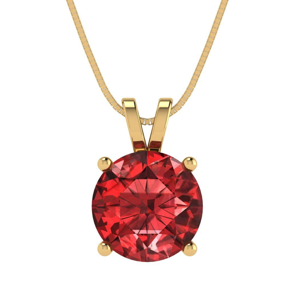 3 cctw Garnet Yellow Gold Plated Pendant with 18" Box Chain (9mm, Round ...