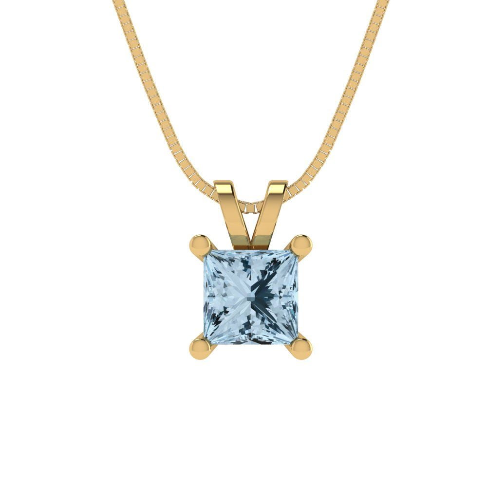 3 cctw Swiss Blue Topaz Yellow Gold Plated Pendant with 16" Box Chain ...