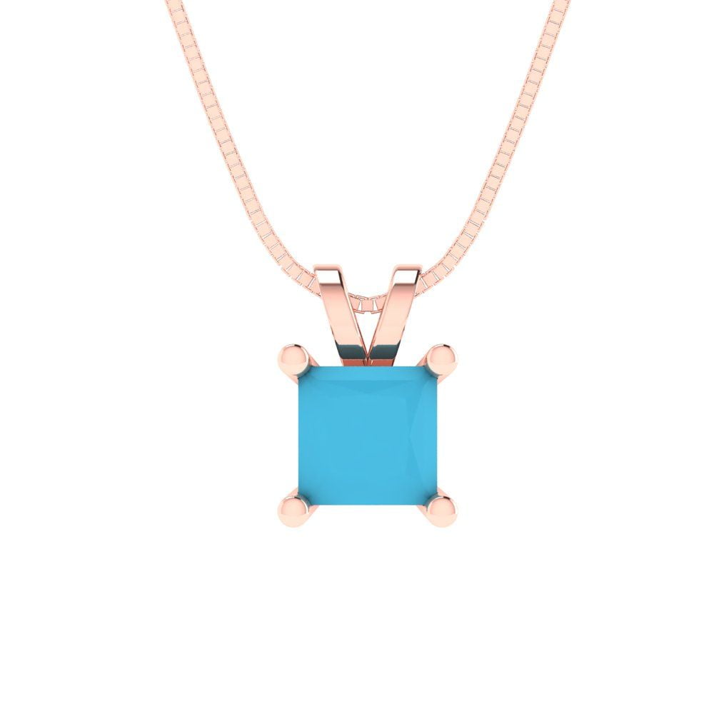 3 cctw Turquoise Rose Gold Plated Pendant with 16" Box Chain (8.0mm ...