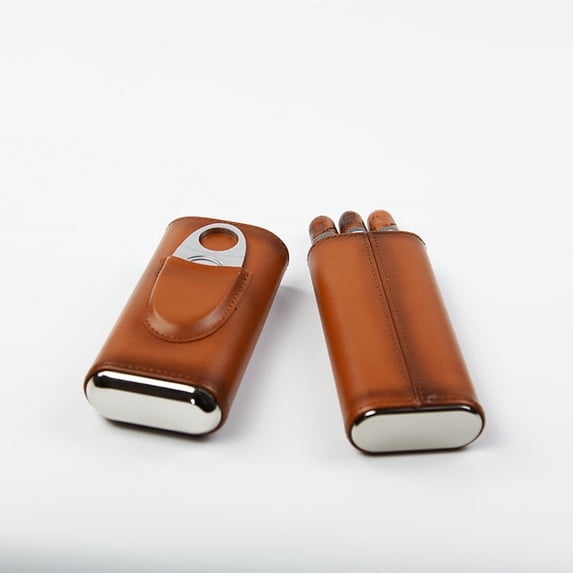 3 cigars finger Leather portable travel Cigar Case with cutter,cigar ...