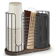 3-compartment 18oz Disposable Cup and Lid Organizer with Wood Base ...