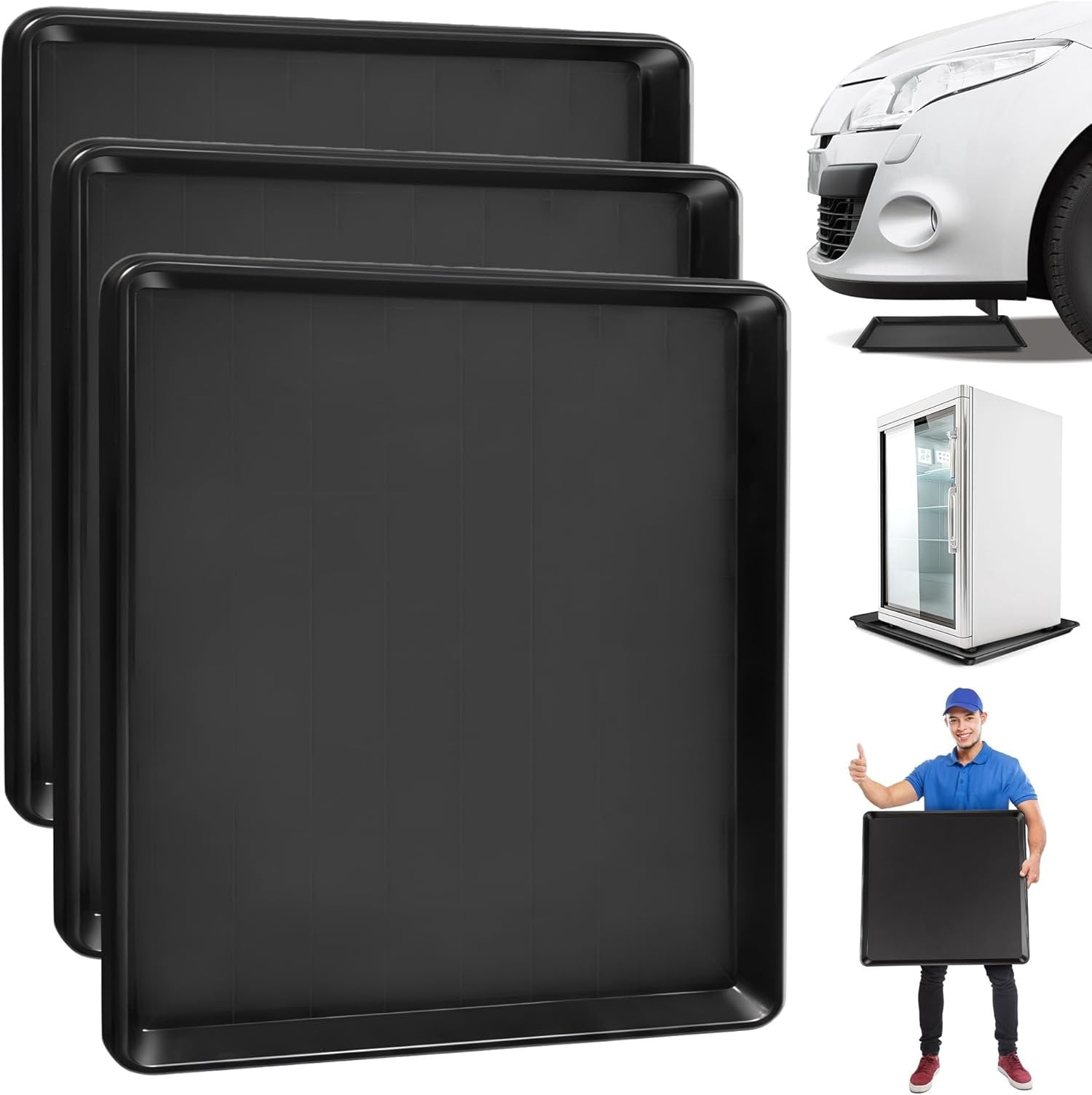 3 count 22'' x 21'' Large Oil Drip Tray, Mini Fridge Drip Pan, Portable ...