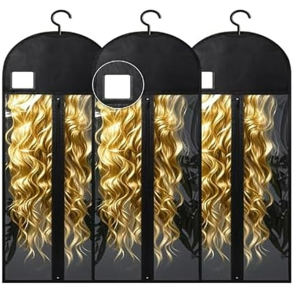 3 count 23.6Inch Wig Storage Bags with Hanger Hair Extension Wig ...