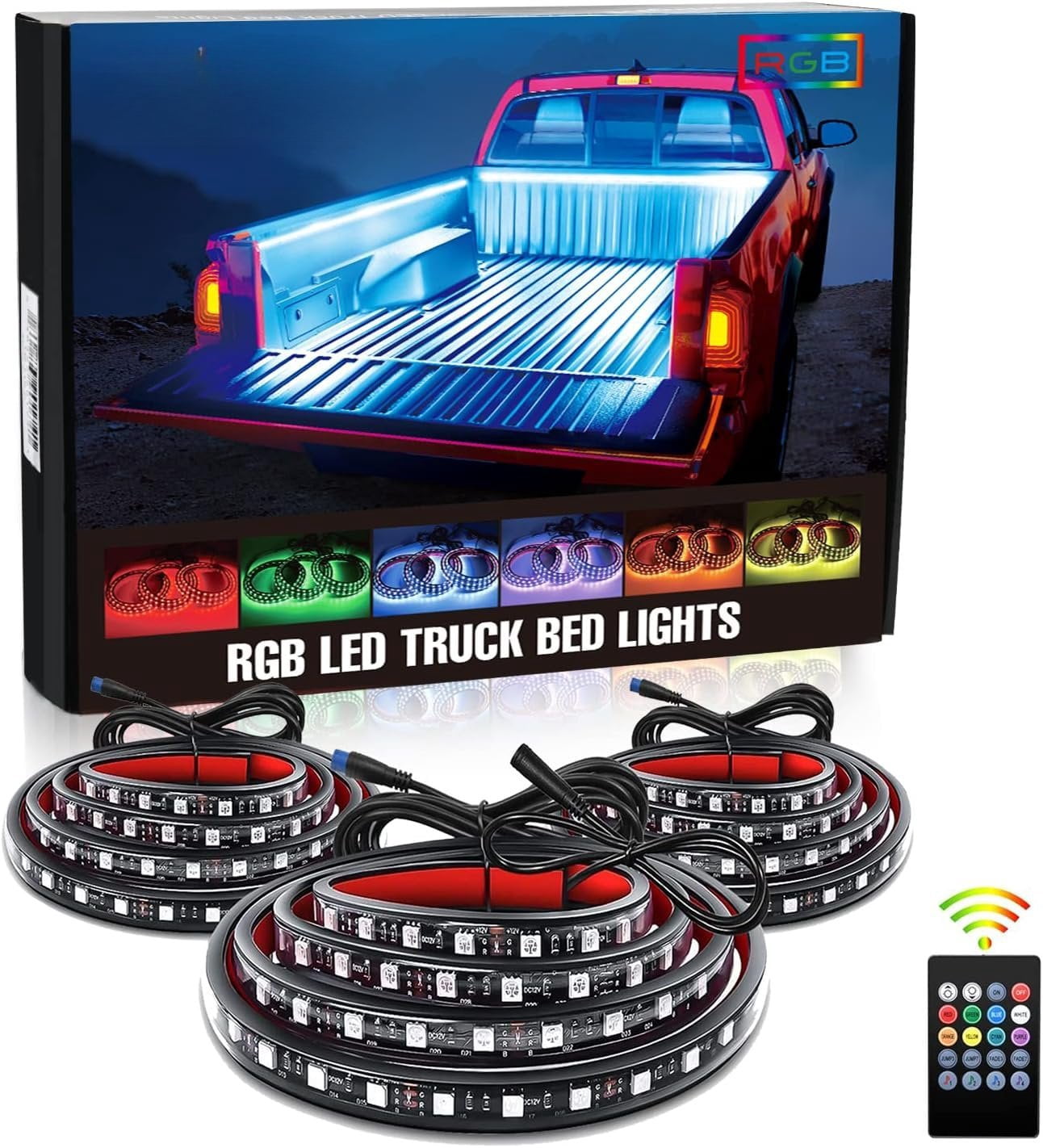 3 count 60 Inch Bed Light Strip Kit 270 Neon Accent with RF Remote Off ...