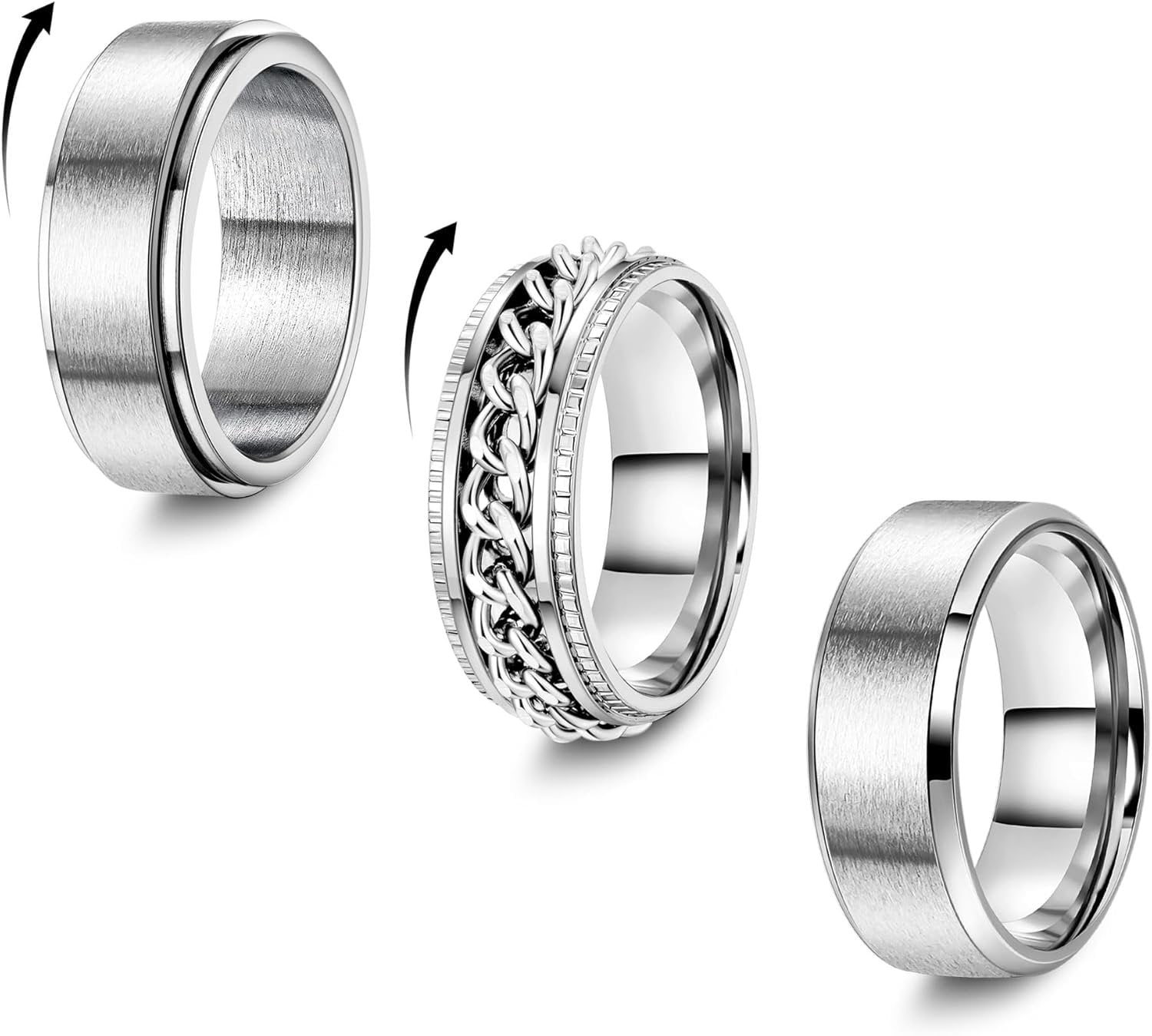 3 count 8mm Stainless Steel Band Ring for Men Women Simple Engagement ...
