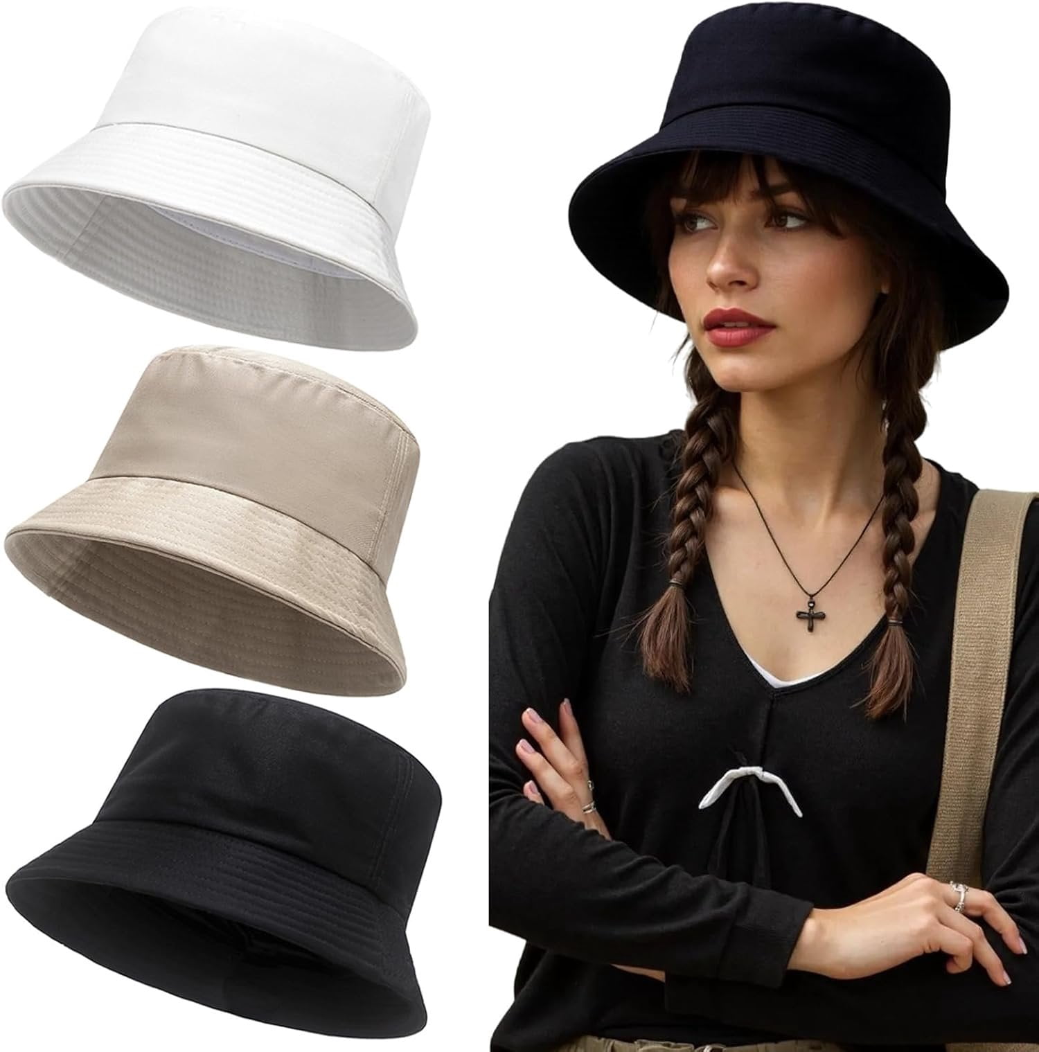 3 count Bucket Hat Foldable Summer Sun Hat Travel Beach Fishing Hat ...