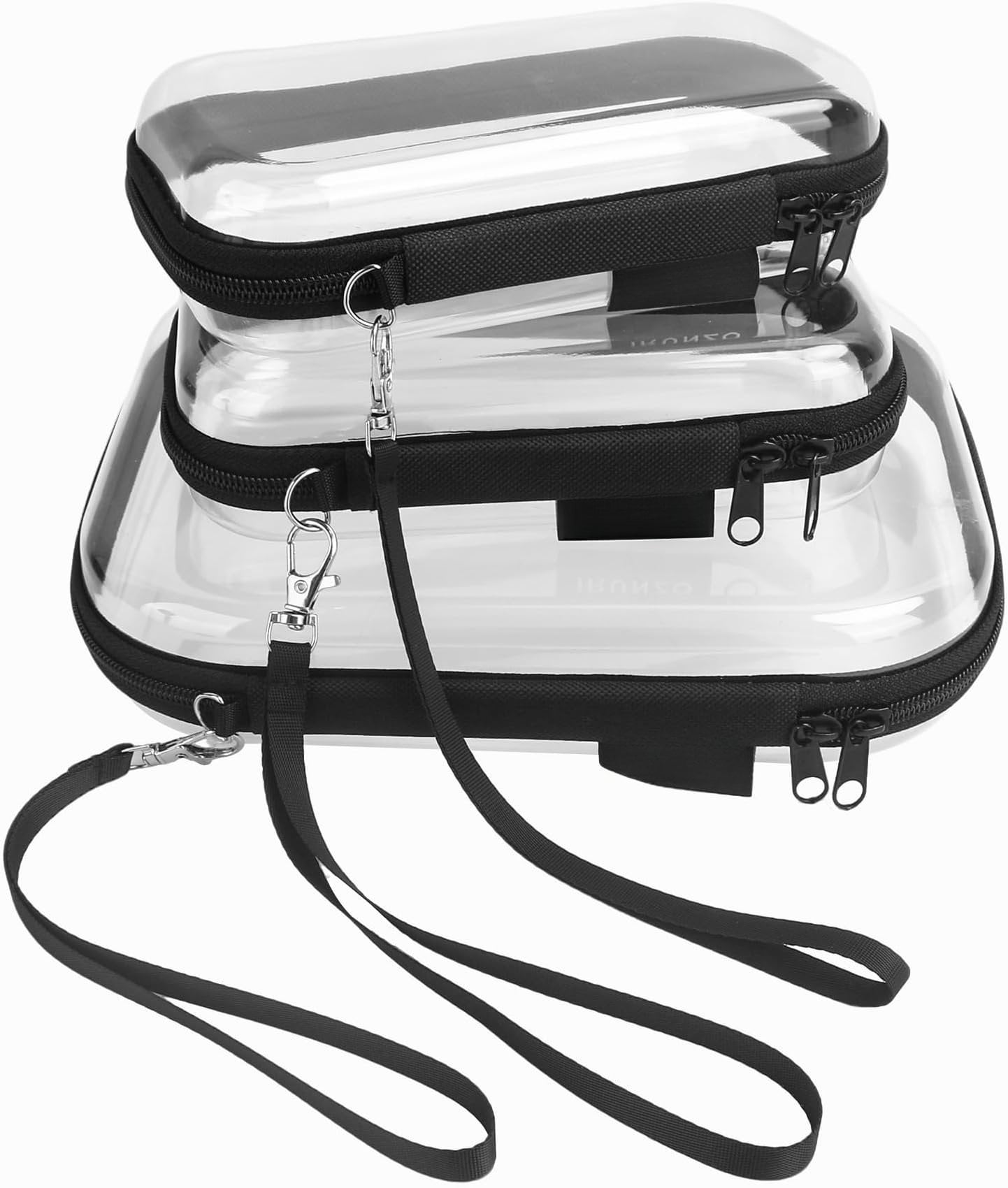 3 count Clear Hard Shell Zipper Case With Handle Strap,Clear Plastic ...