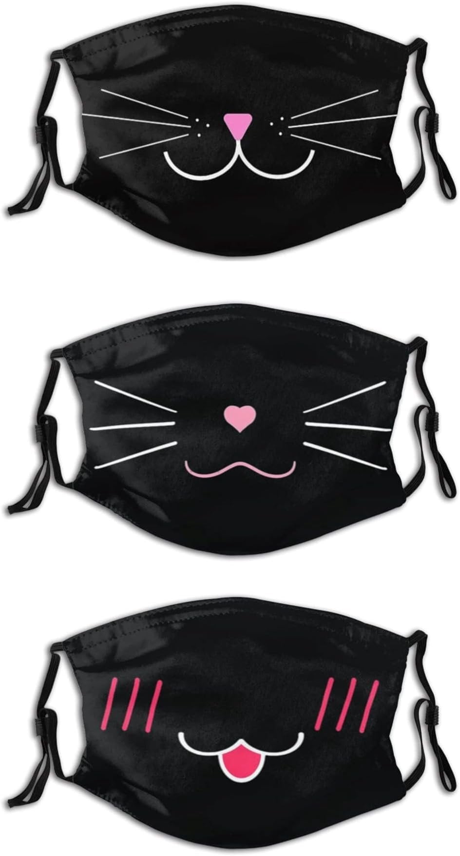 3 count Cute Mask Mouth Mask With 6 Filter Pocket Washable Adjustable ...