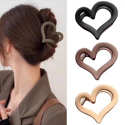 3 count Cute Medium Matte Hair Claw Clips - Love Heart Jaw Clips for ...