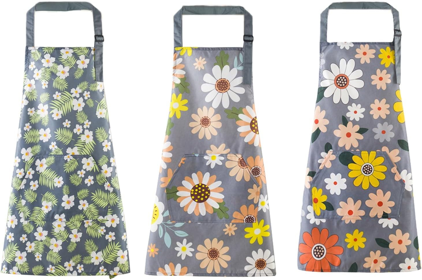3 count Floral Aprons with Pockets, Womens Apron with Adjustable ...