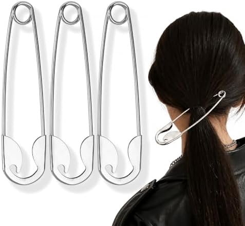 3 count Hair Pins Hair Clips Alloy Safety Pin Shape Hairpin Barrettes ...