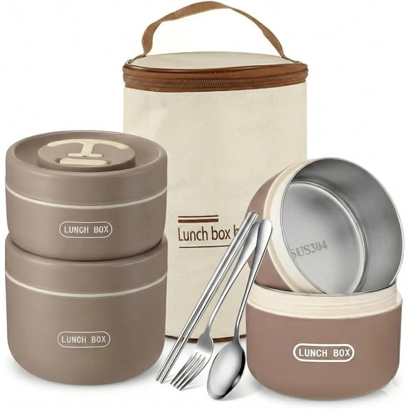 3 count Insulated Lunch Box Set (47oz ), Stackable Stainless Steel ...