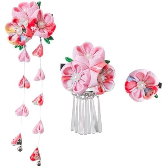3 count Kimono Flower Hair Clips Tassel Hairpins Style Traditional ...