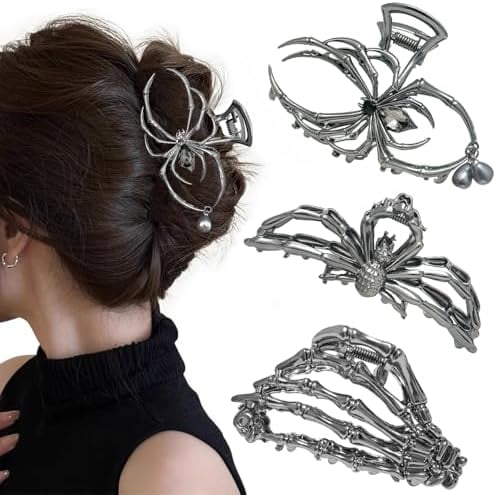 3 count Large Metal Spider Net Hand Hair Claw Clips for Women and Girls ...