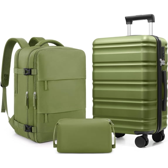 3 count Luggage Set 20 Inch Carry Suitcase with Spinner Wheels, PC Hard ...