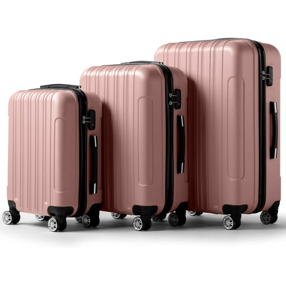 3 count Luggage Sets, Lightweight ABS Suitcase with 4 Spinner Wheels ...