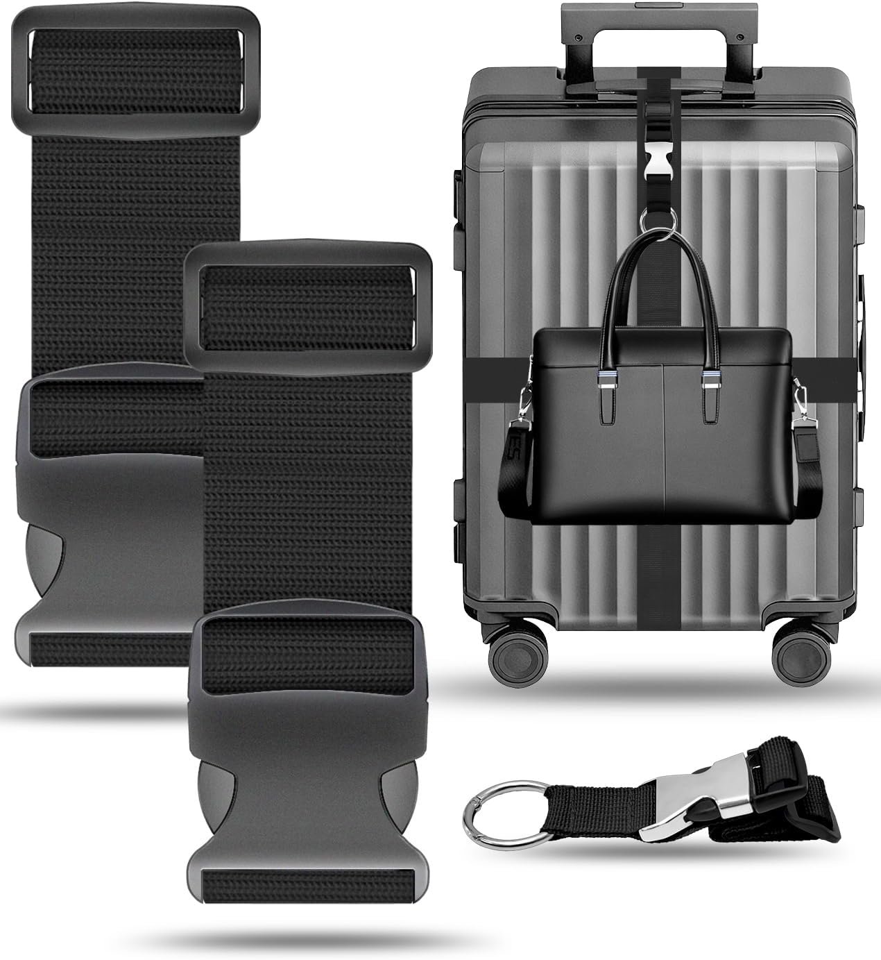 3 count Luggage Straps Set - 2 Suitcase Straps 70'' Long and 1 Add A ...