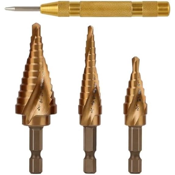 3 count M35 Step Drill Bit Set with 1/4" Hex Shank, Automatic Center ...