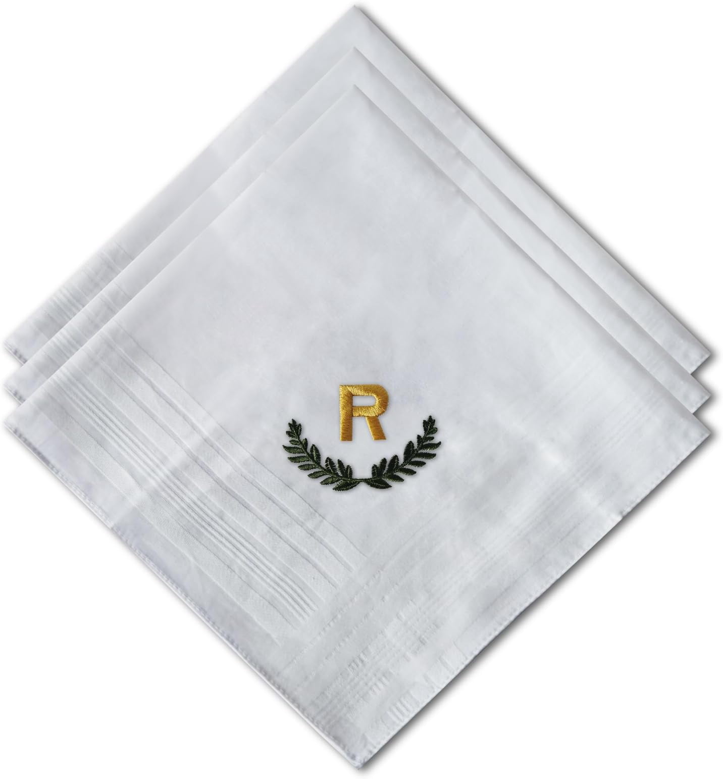 3 count Men's Handkerchiefs, White Embroidered Initial Monogrammed ...