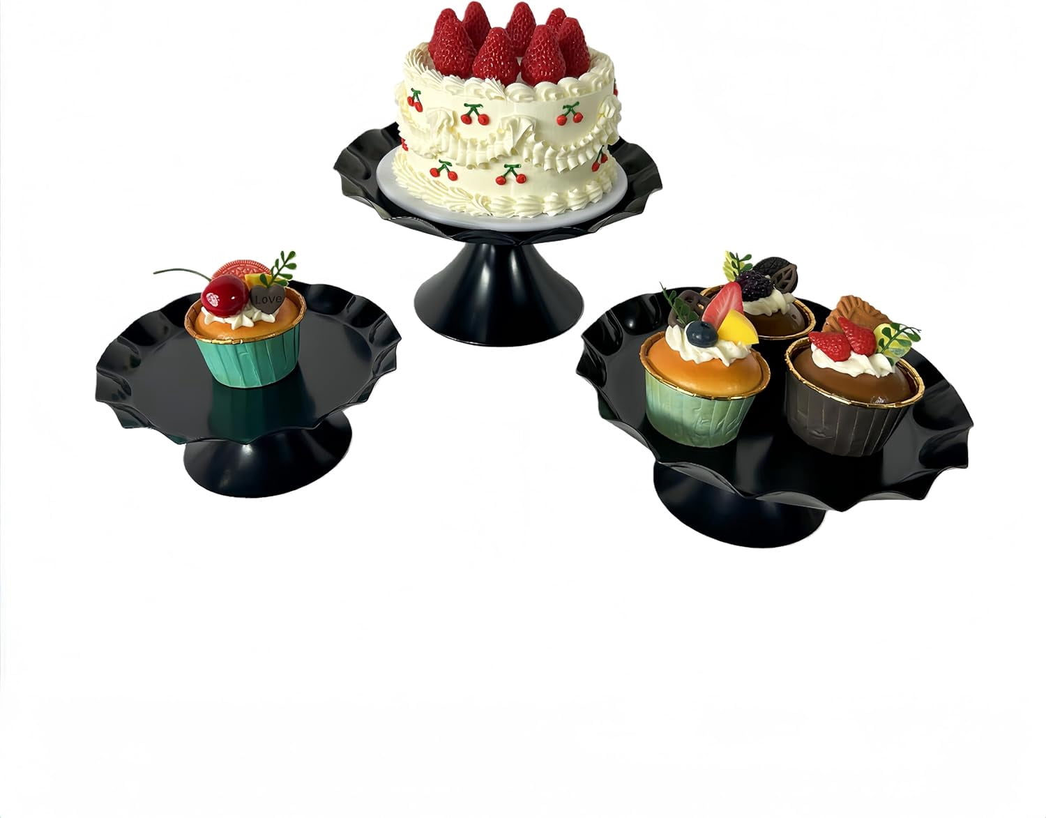 3 count Metal Cake Stand Set, Scalloped Edge Cupcake Tray Dessert ...