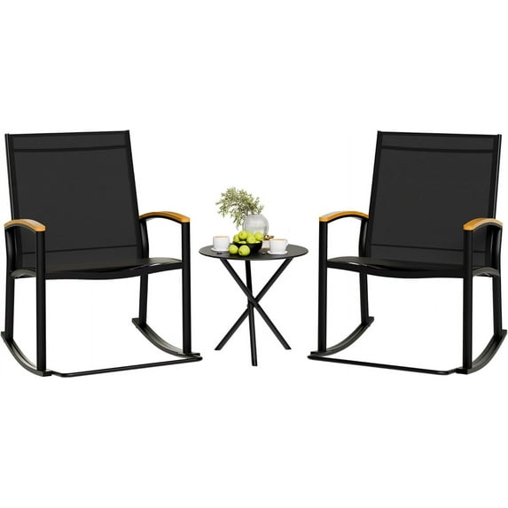 3 count Outdoor Rocking Bistro Set, Textilene Fabric Small Patio ...