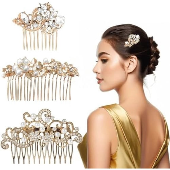 3 count Rhinestone Hair Comb,Bridal Hair Comb, Rhinestone Hair Party ...