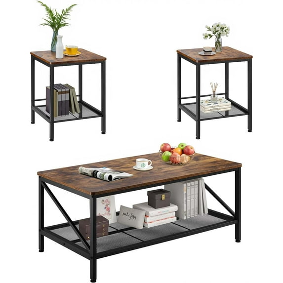 3 count Room Table Sets, 41.3 in Industrial Coffee Table with 2 Square ...