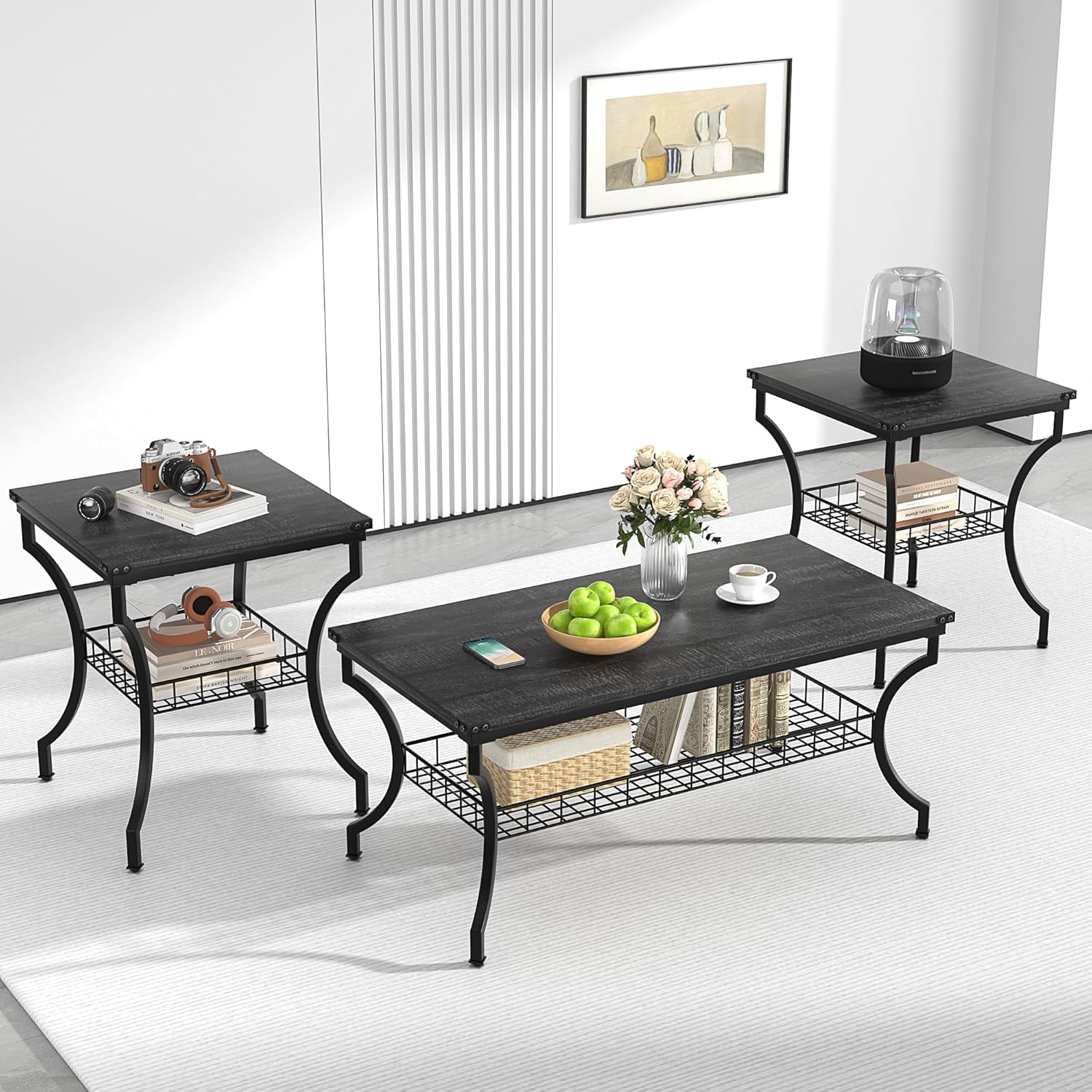 3 count Room Table Sets, Coffee and End Tables with Open Storage ...