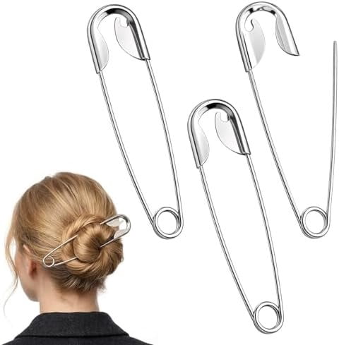 3 count Safety Pin Hair Clip, Metal Hair Pins for Women Giant Pin Shape ...
