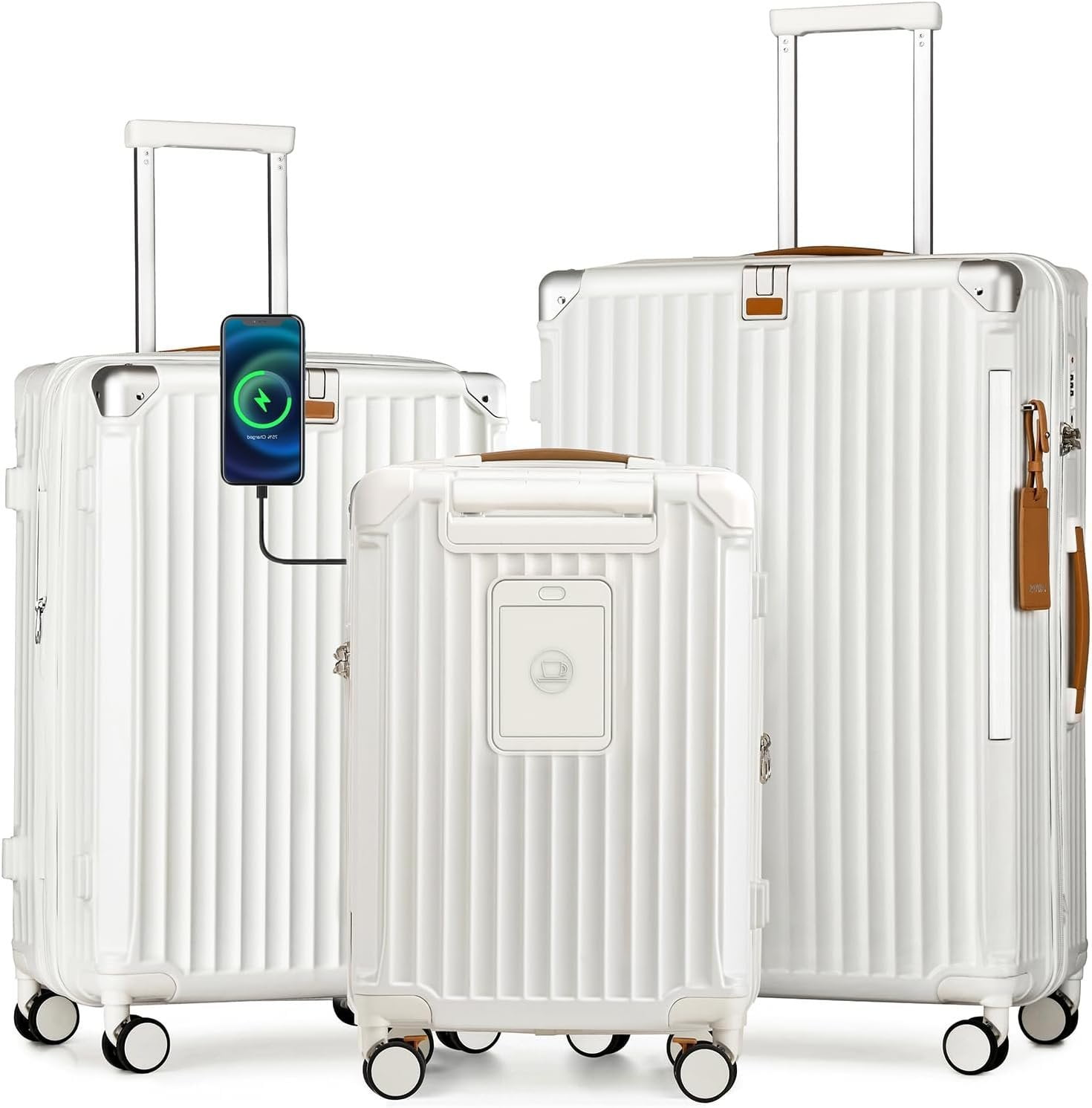 3 count Set Hardside Expandable Luggage with USB Port and Cup Holder ...