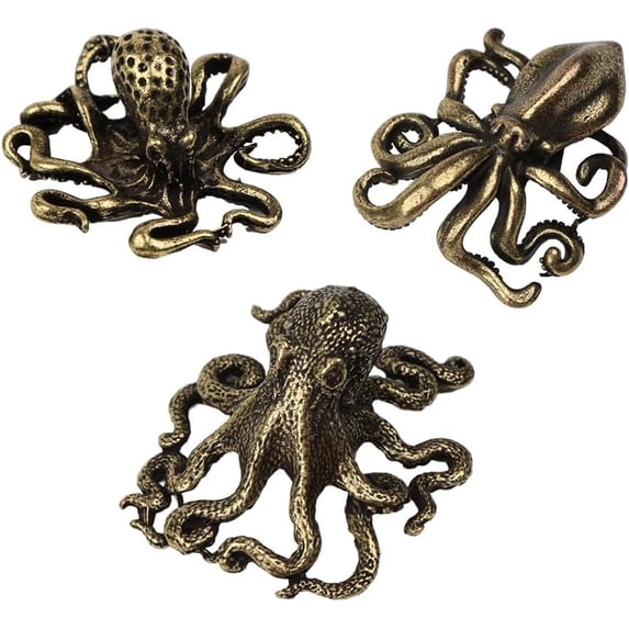 3 count Small Octopus Statue Metal Brass Table Ornament Lucky ...