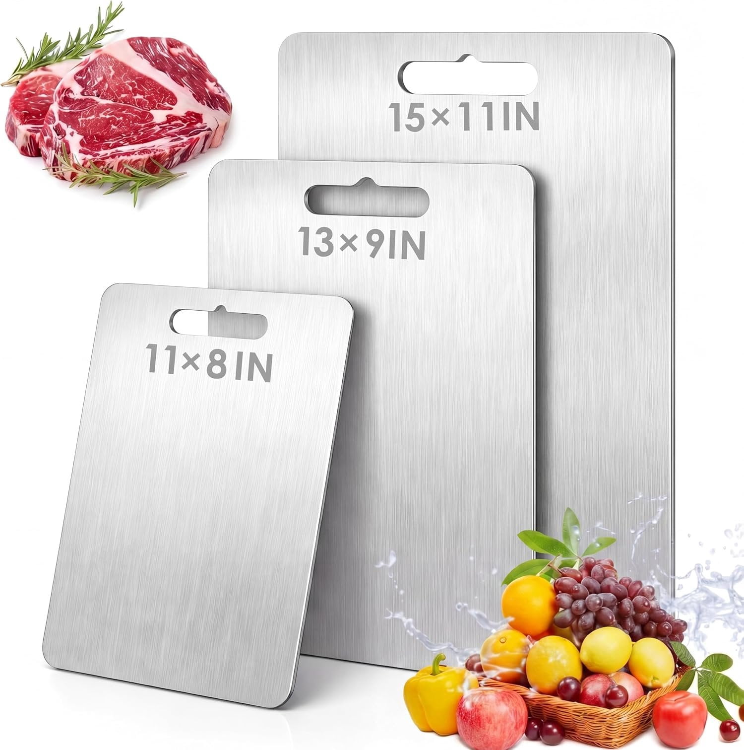 3 count Stainless Steel Board Set, 304 Grade Metal Chopping Boards for ...