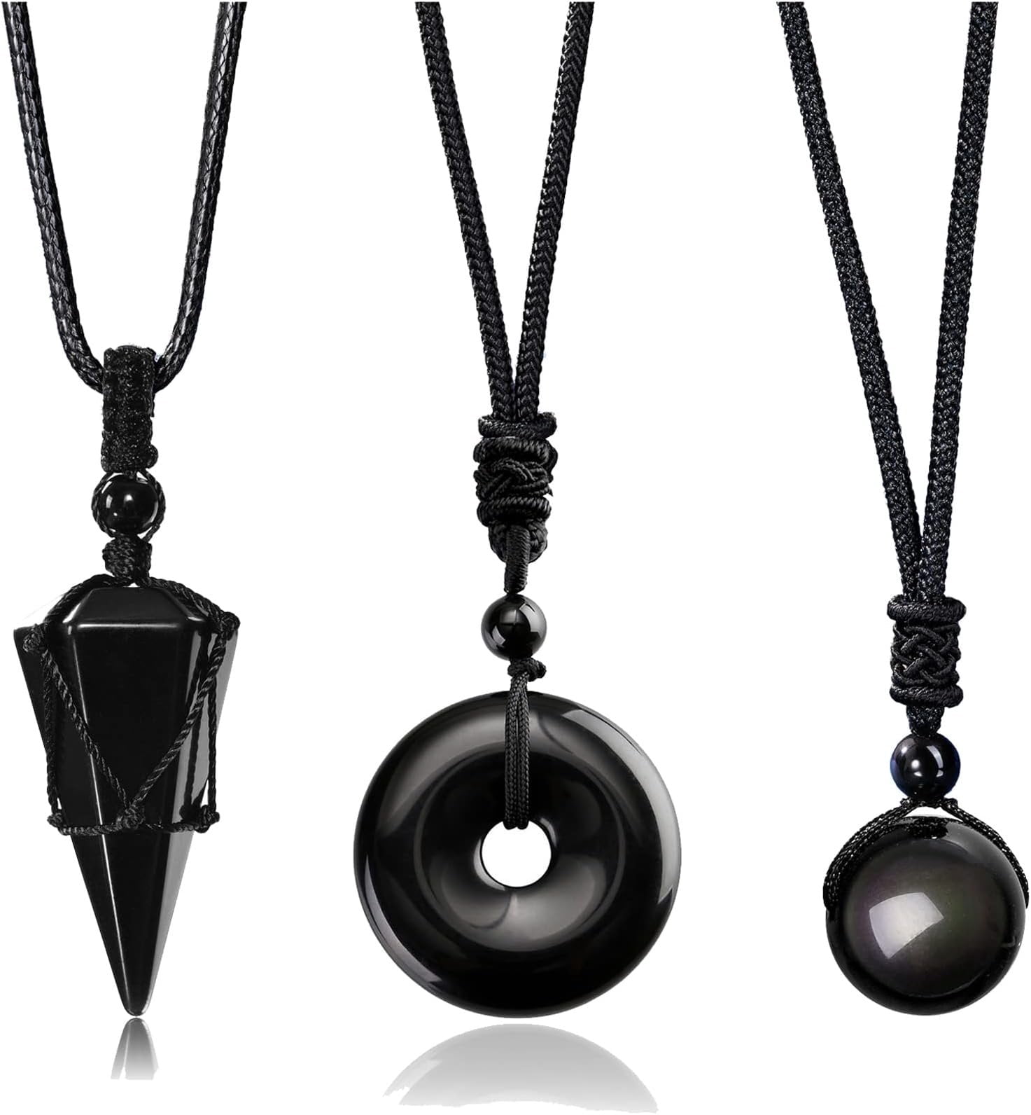 3 count Stone Necklaces Set for Men Women Black Obsidian Tiger Eye ...