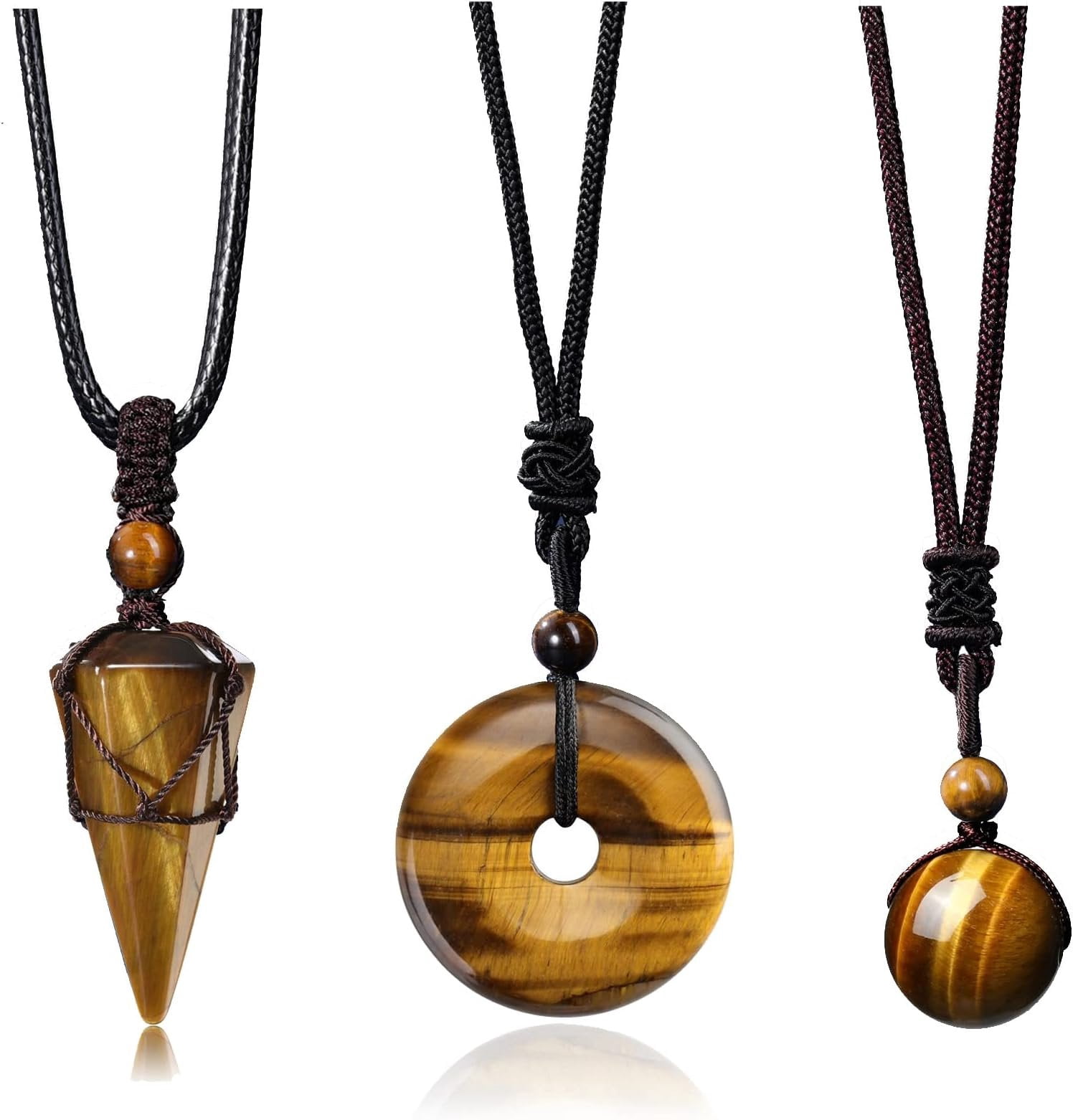 3 count Stone Necklaces Set for Men Women Black Obsidian Tiger Eye ...